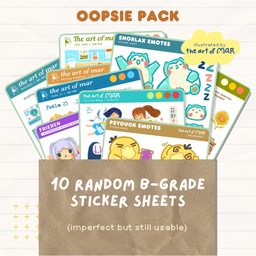 Oopsie pack: 10 B-Grade Sticker Sheets from The Art of Mar | Shopee ...