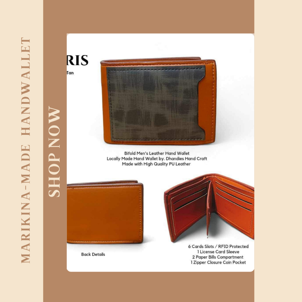 Cris Marikina-made Leather Men's Bifold Wallet with 6 card slots ...