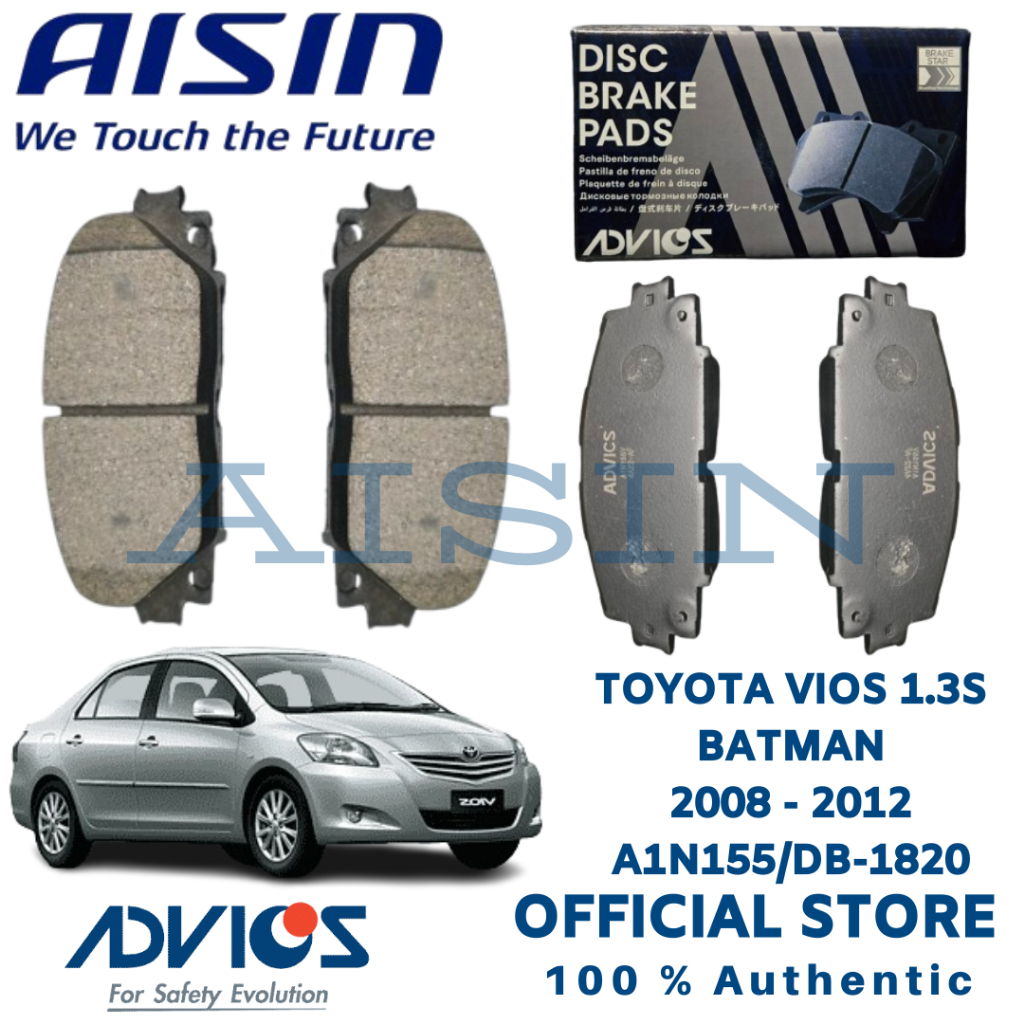AISIN / ADVICS Brake Pad for Toyota Vios 1.3S BATMAN 2008-2012 (A1N155T ...