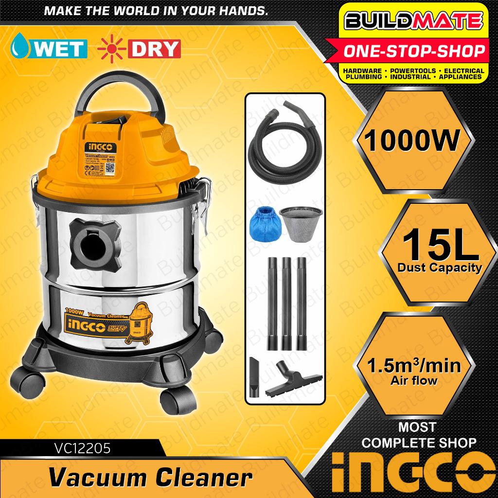 BUILDMATE Ingco Wet and Dry Vacuum Cleaner 15L 800W | 1000 Filter Dirt ...