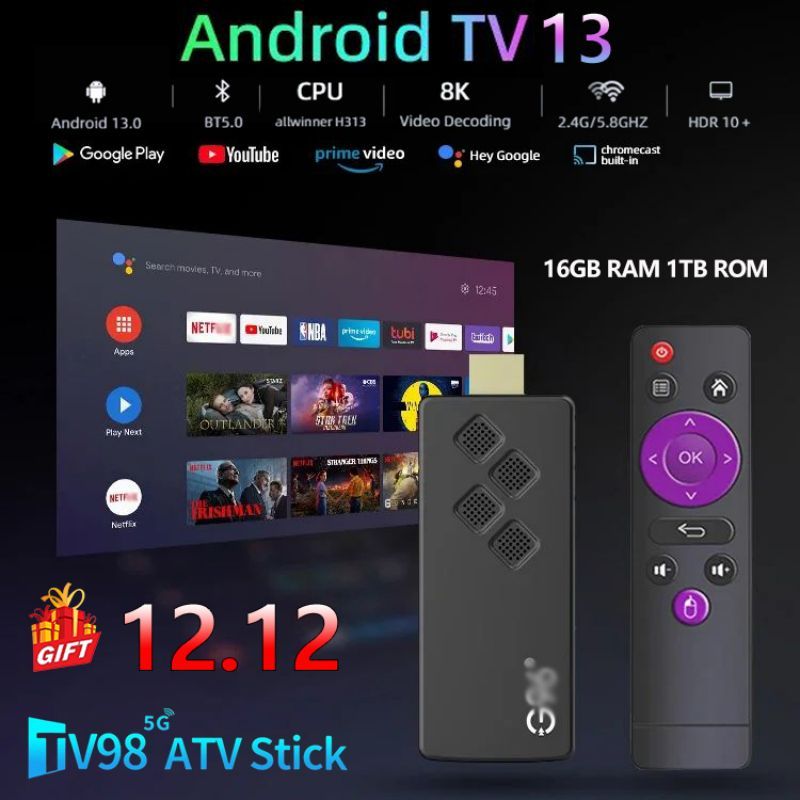 TV98 Android 13 TV Stick For Non Smart TV Plus Box Complet Set 5G WiFi ...