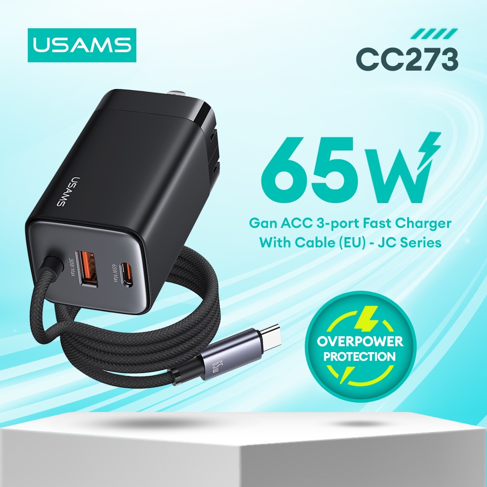 Usams CC273 65W GaN ACC 3-Port Type - C Fast Charger With Cable ...