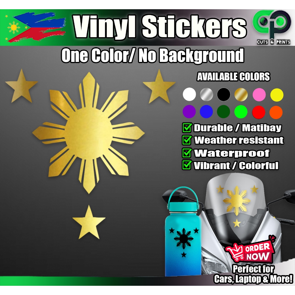 Philippine symbol 3 stars and a sun 001 Makabayan Vinyl Sticker For ...