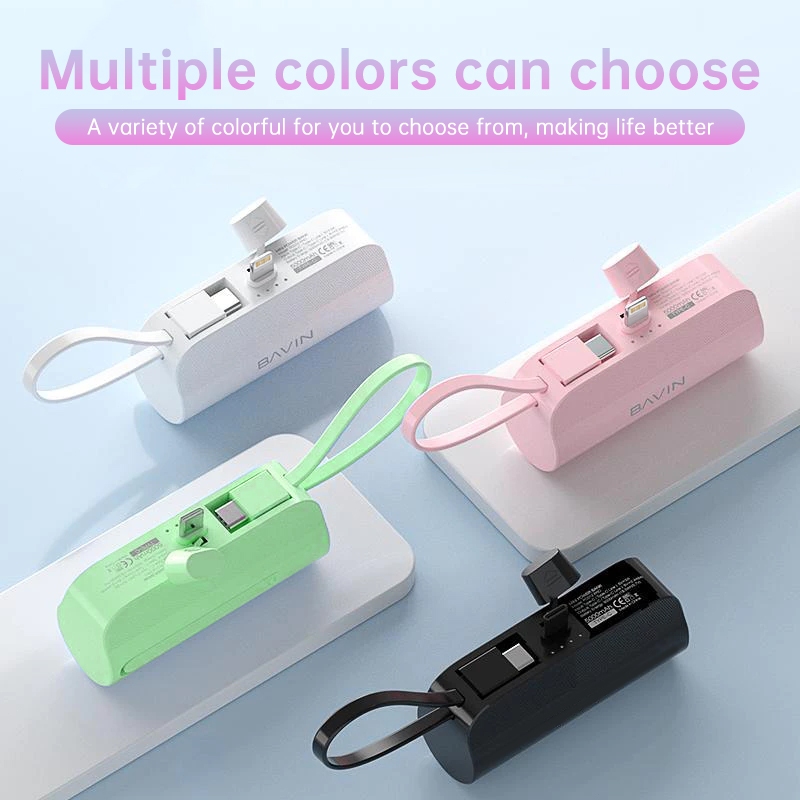 2in1 Mini Power Bank 5000mAh Fast Charging Portable Power Bank w/ Built ...