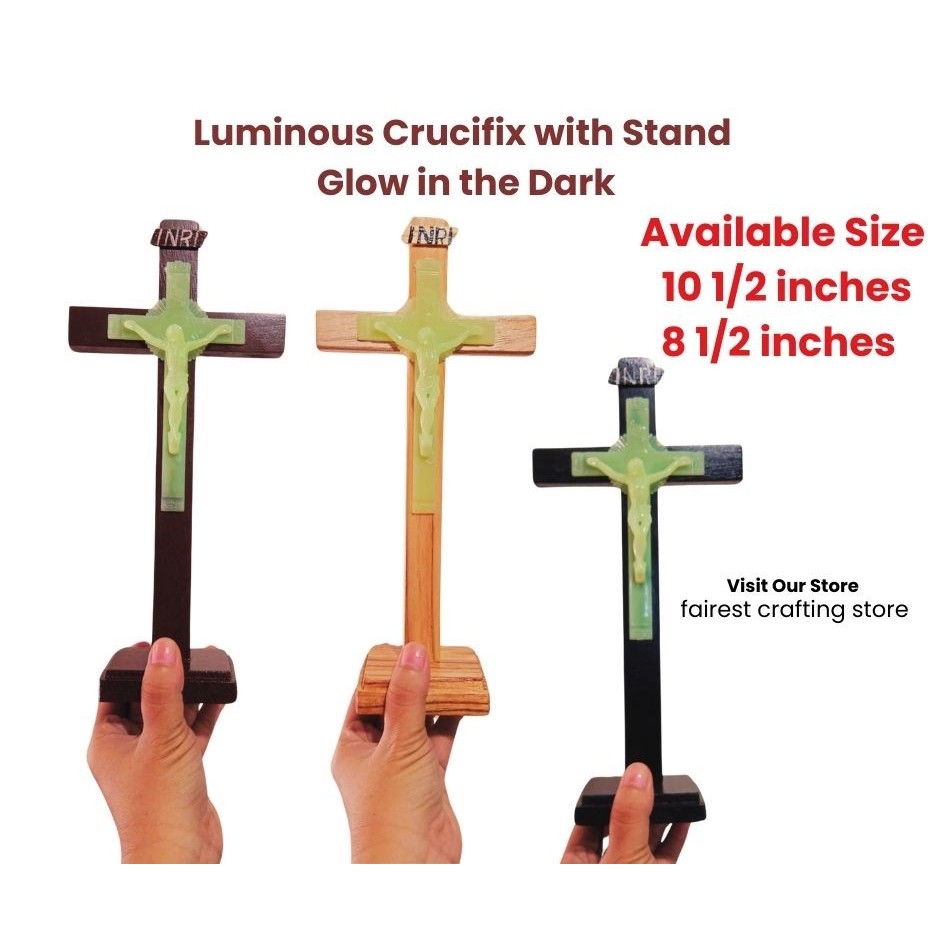 Wooden Luminous Stand Crucifix Glow in the Dark for Altar 10 ½ inches ...