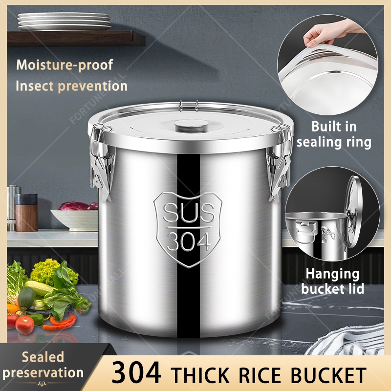 Stainless steel bucket Rubber ring with cover for kitchen Large ...