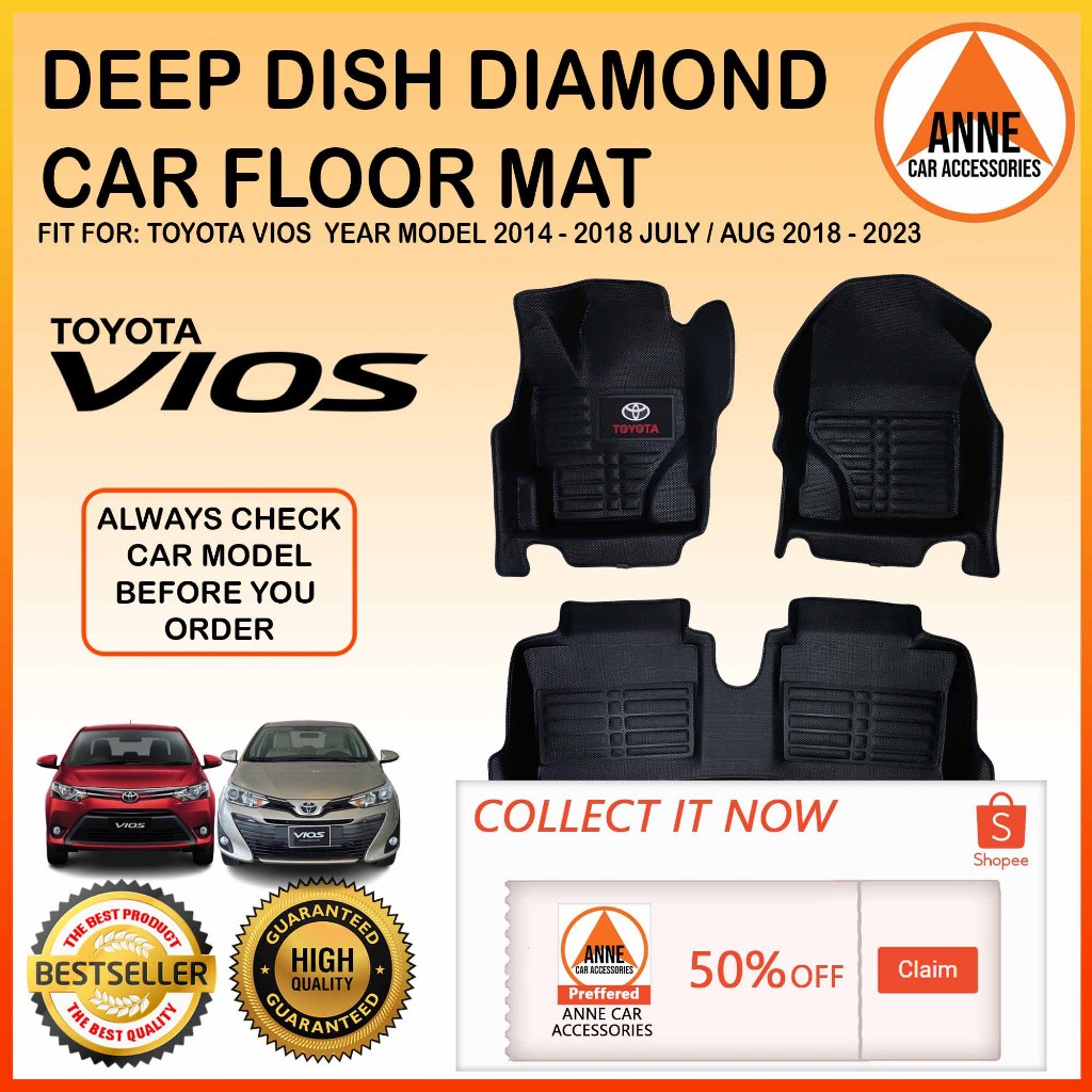 5D Diamond Deep Dish Matting for Toyota ViosGen3 Yaris Sedan 2018 2019 ...