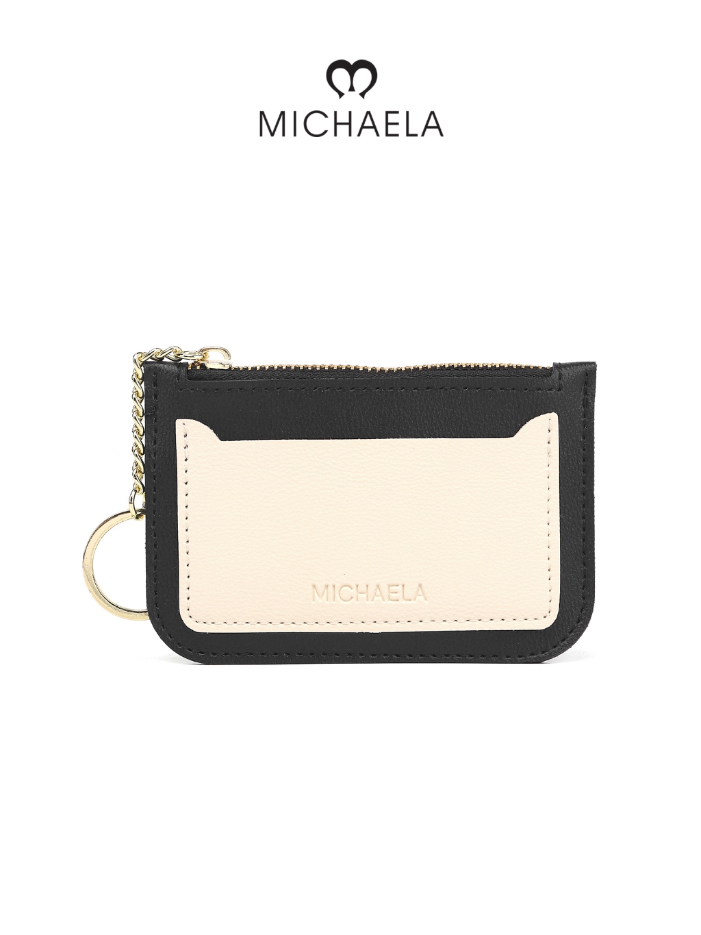 MICHAELA Stylish Zipper Card Holder with Keychain Two Tone Slim Roomy ...
