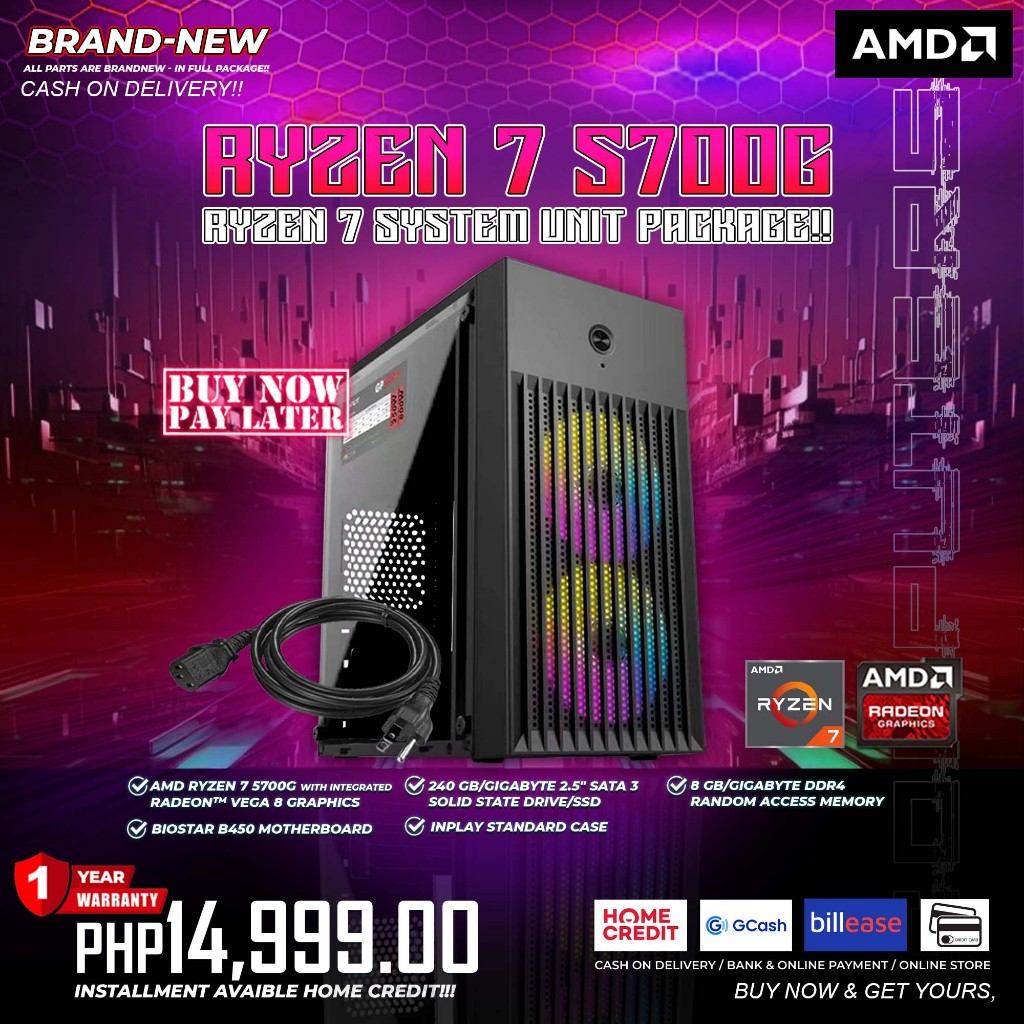 BRANDNEW CPU SYSTEM UNIT RYZEN 7 5700G 8GB 240GB SSD STANDARD CASE ...