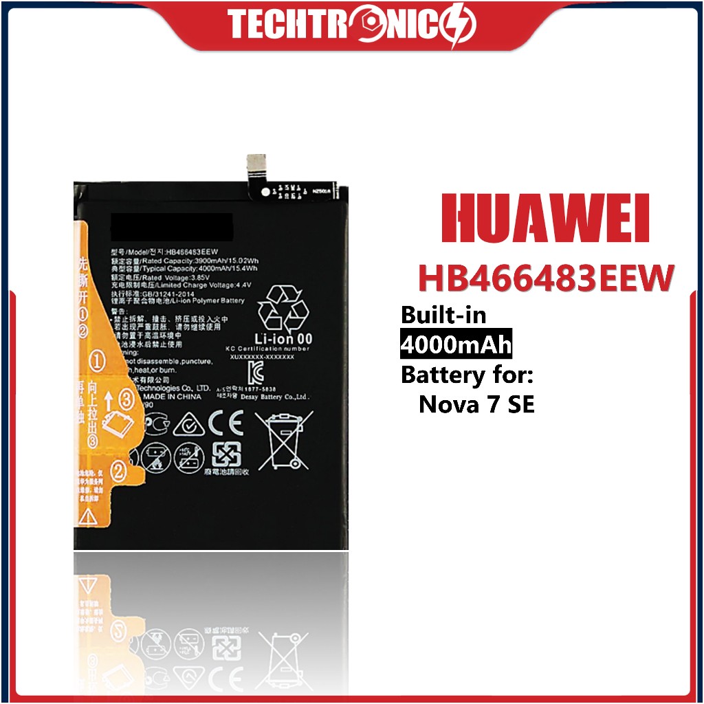 Battery HB466483EEW Hüäwëï Nova 7 SE CDY-AN00 CDY-NX9B CDY-TN00 CDY ...
