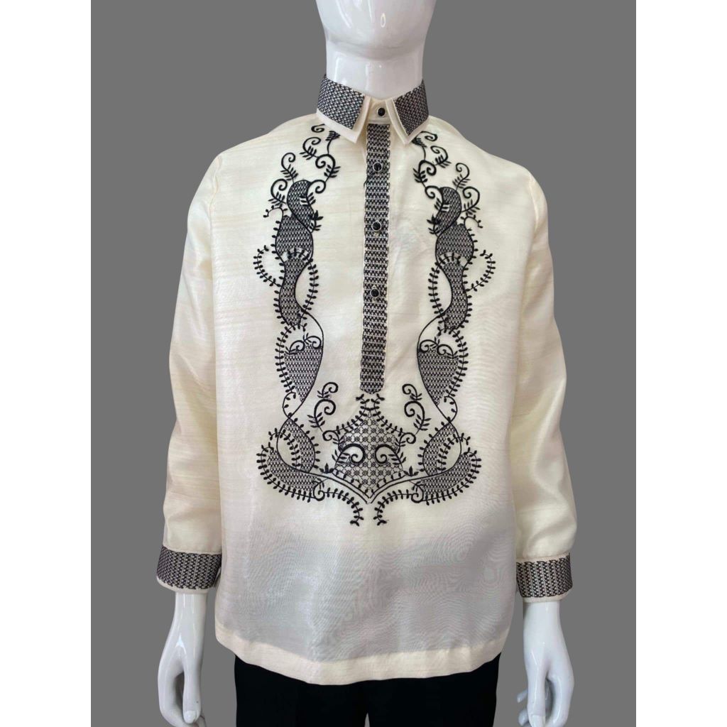 Classic Organza Barong Tagalog in Black with Traditional Stitch work ...