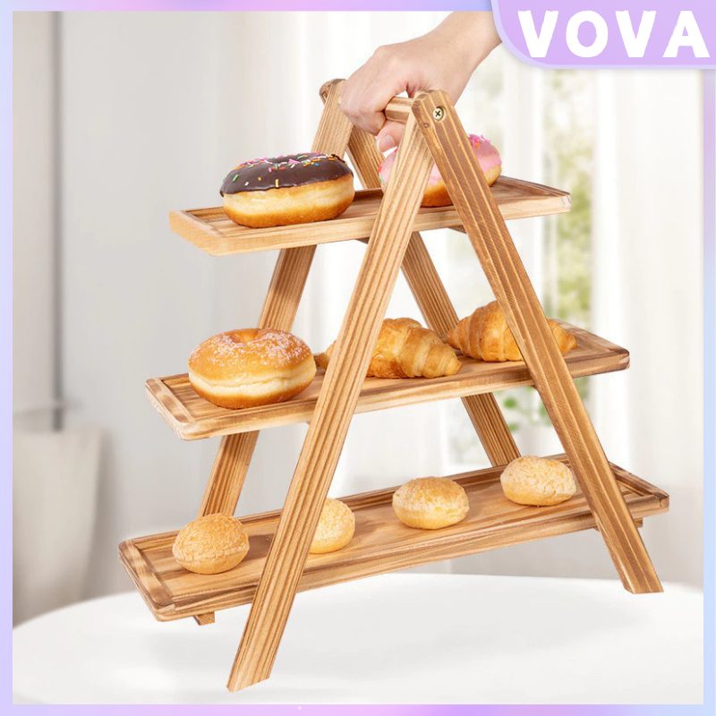 3Layer Dessert Rack Serving Plate Wood Charcuterie Board Food Tray High ...