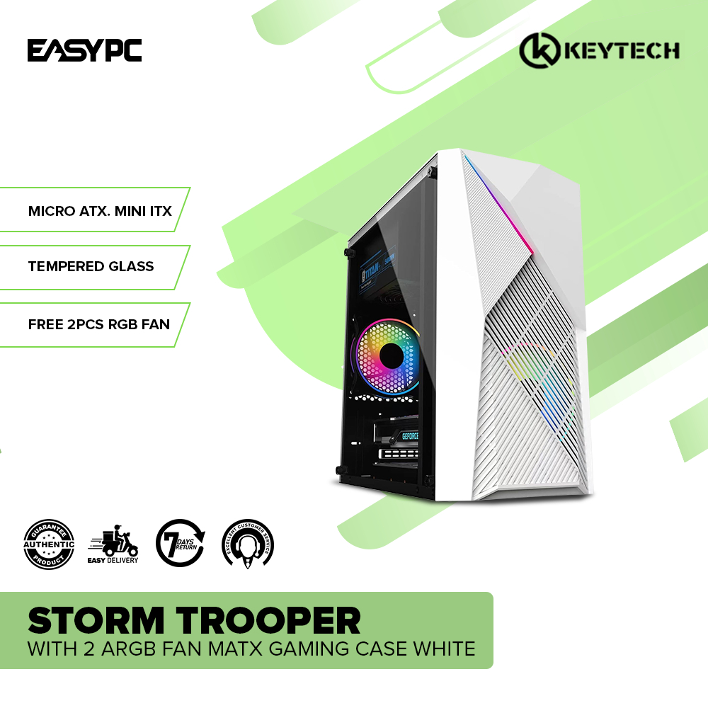EasyPC| Keytech Storm Trooper with 2 ARGB Fan MATX Gaming Case White ...