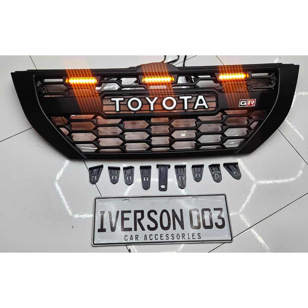 Black Front Bumper GR Grill Silver Font with Amber LED Light for Toyota ...