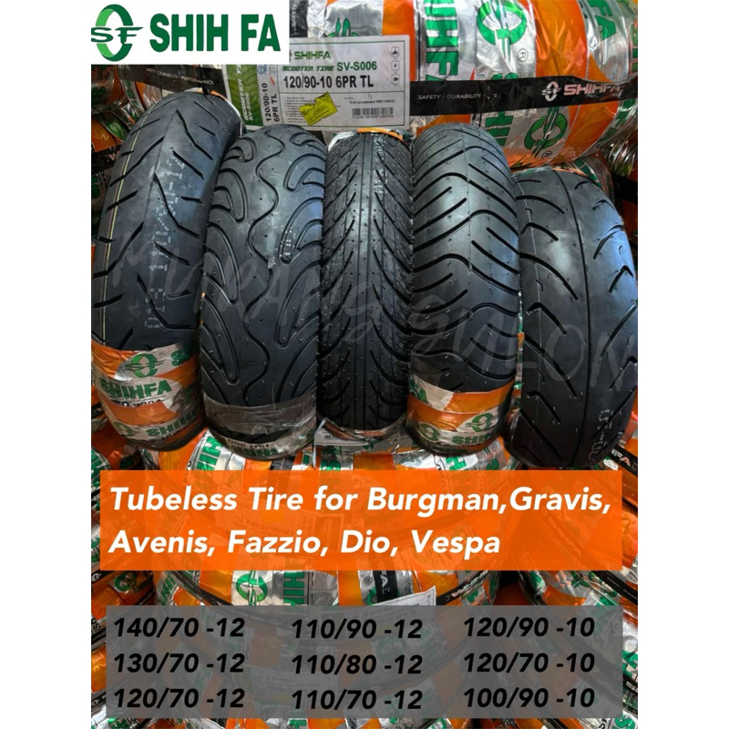 SHIHFA Tire for Burgman, Avenis, Gravis Size 10" & 12" (FREE Selaant ...