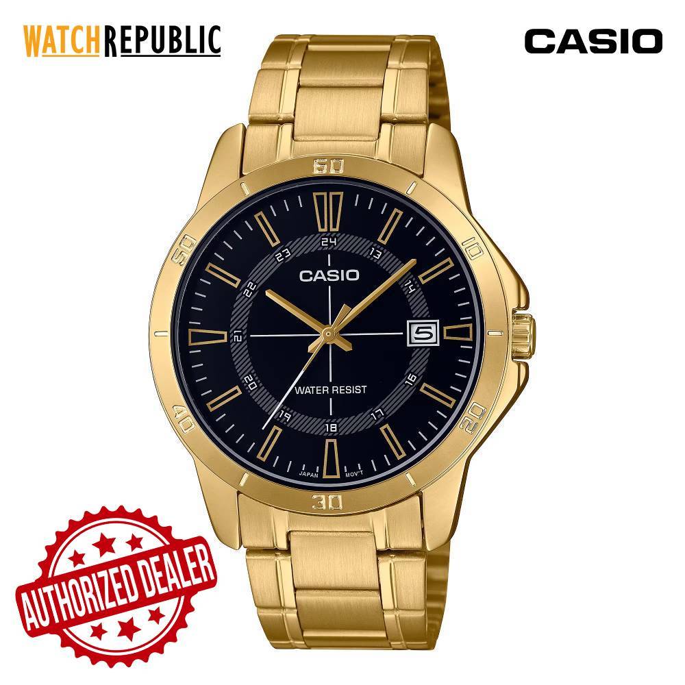 Casio Analog Gold Gold Stainless Steel Analog Quartz Watch For Men MTP ...