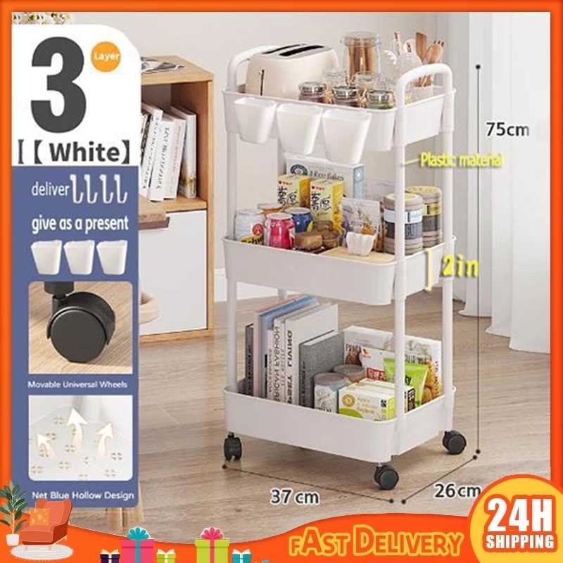 3/4Layer Moving Rack Trolley cart organizer Kitchen Bathroom Storage ...