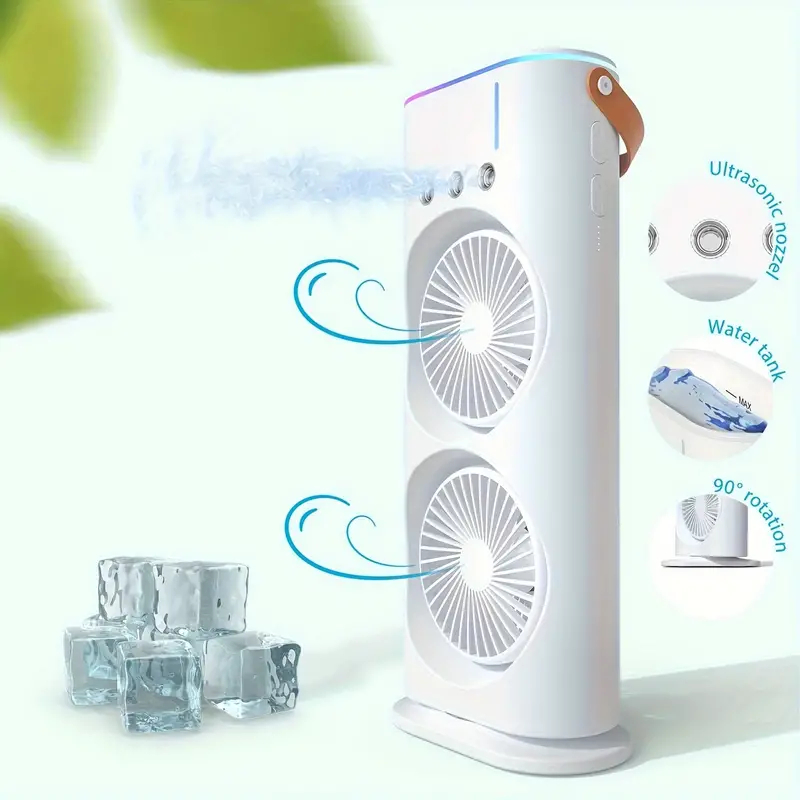Portable Double Head Air Cooler Oscillation Mist Fan Rechargeable USB ...