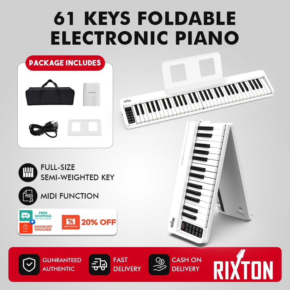 RIXTON Foldable 61Keys Keyboard Folding Piano Keyboard w/ Full Size Semi Weighted Keys Complete ...