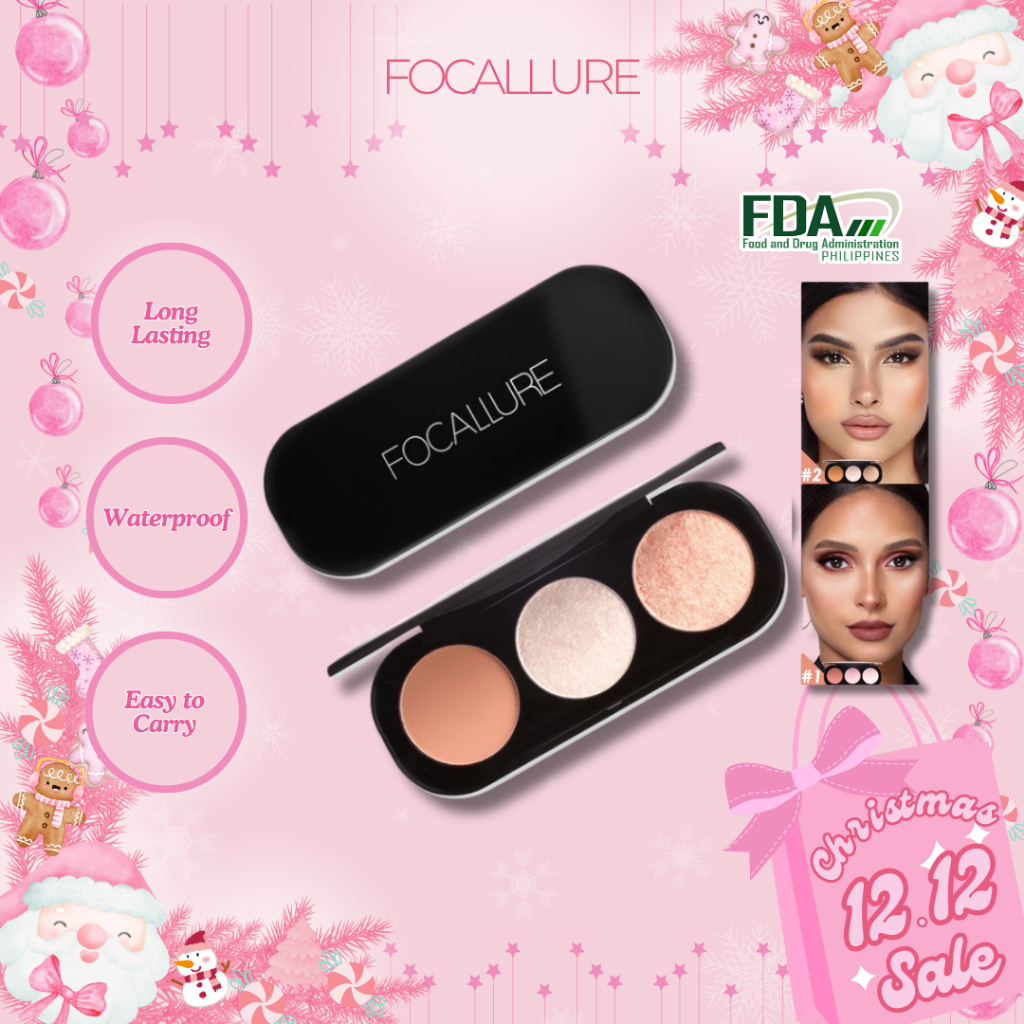 FOCALLURE 3 Colors Optional Blush & Highlighter Palette Face Matte ...