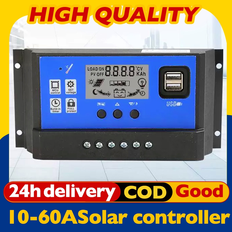 Solar Panel Regulator Charge Controller battery charger LCD Display USB 10A-60A PWM 12V/24V ...