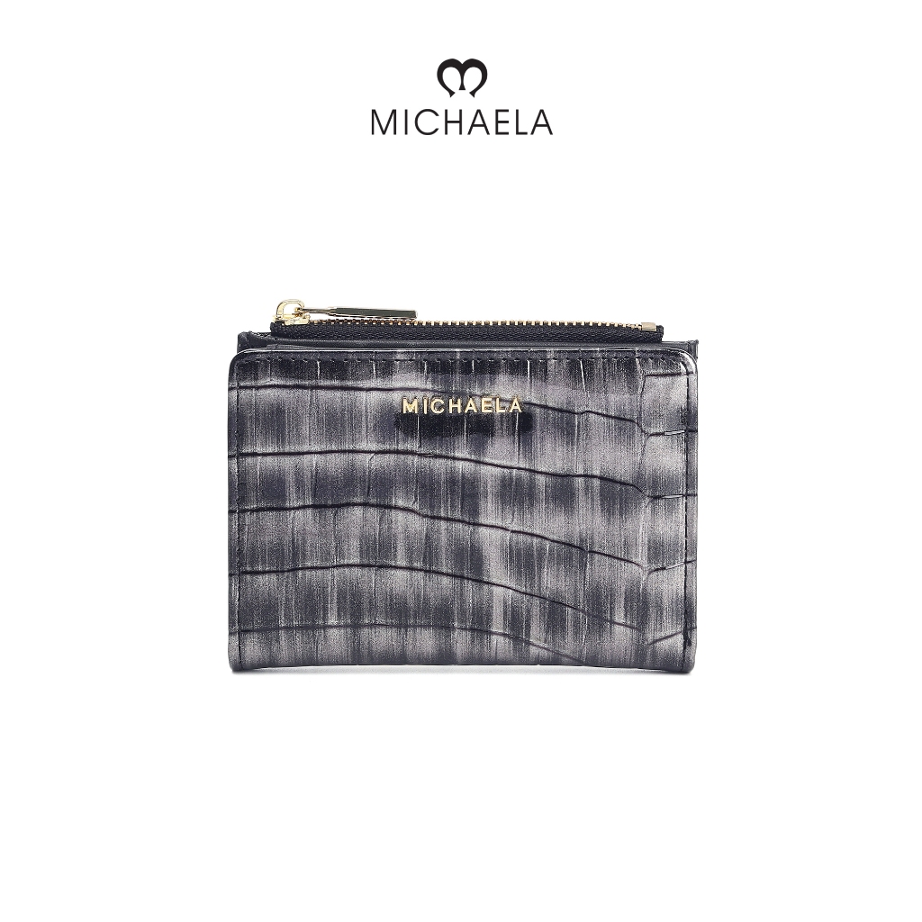 MICHAELA Crocodile Slim Short Wallet 6 Card Slots Distressed Glossy for ...