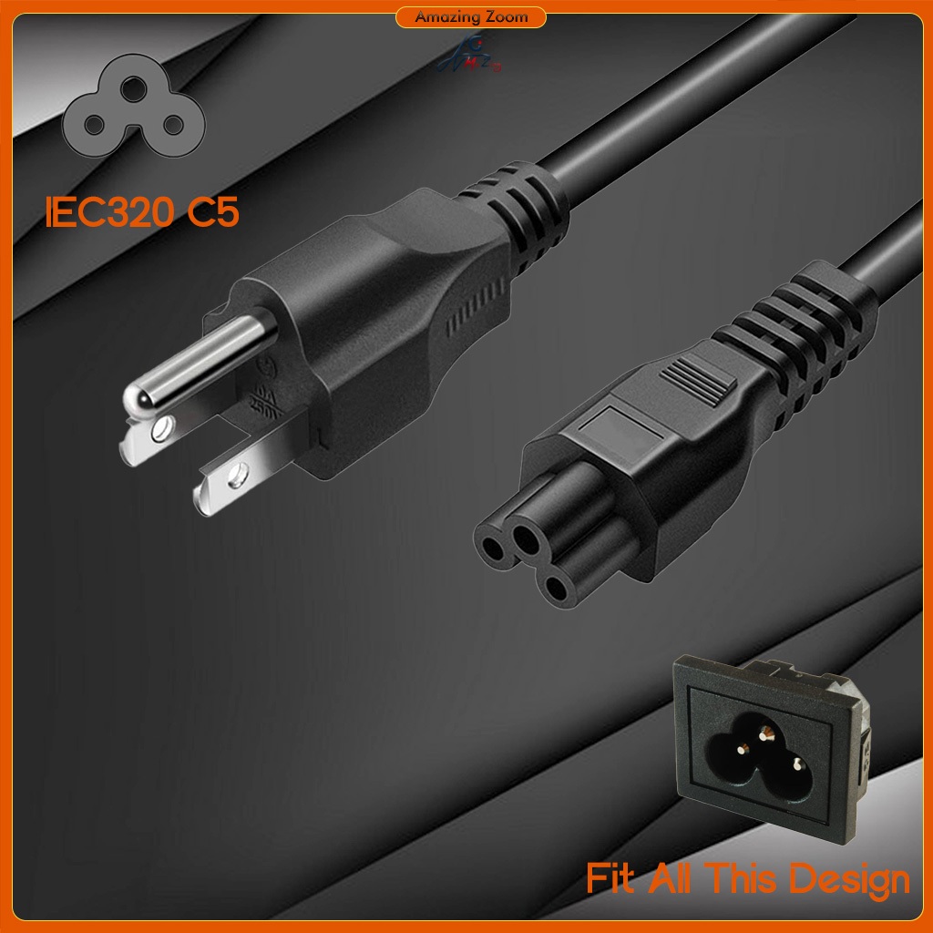 AC Power Cable C5 Universal 3 Prong AC Laptop Power Cord Charger Cable For AC Adapters(90V-250V ...