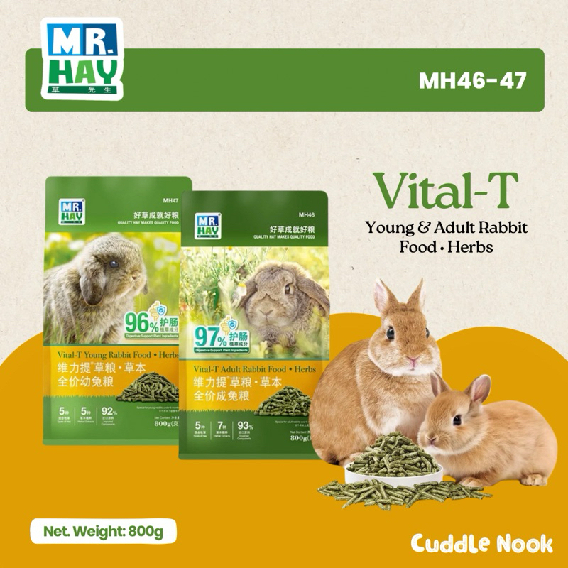 Mr. Hay Vital-T Young & Adult Rabbit Pellet Food + Herbs, 800g | Shopee ...