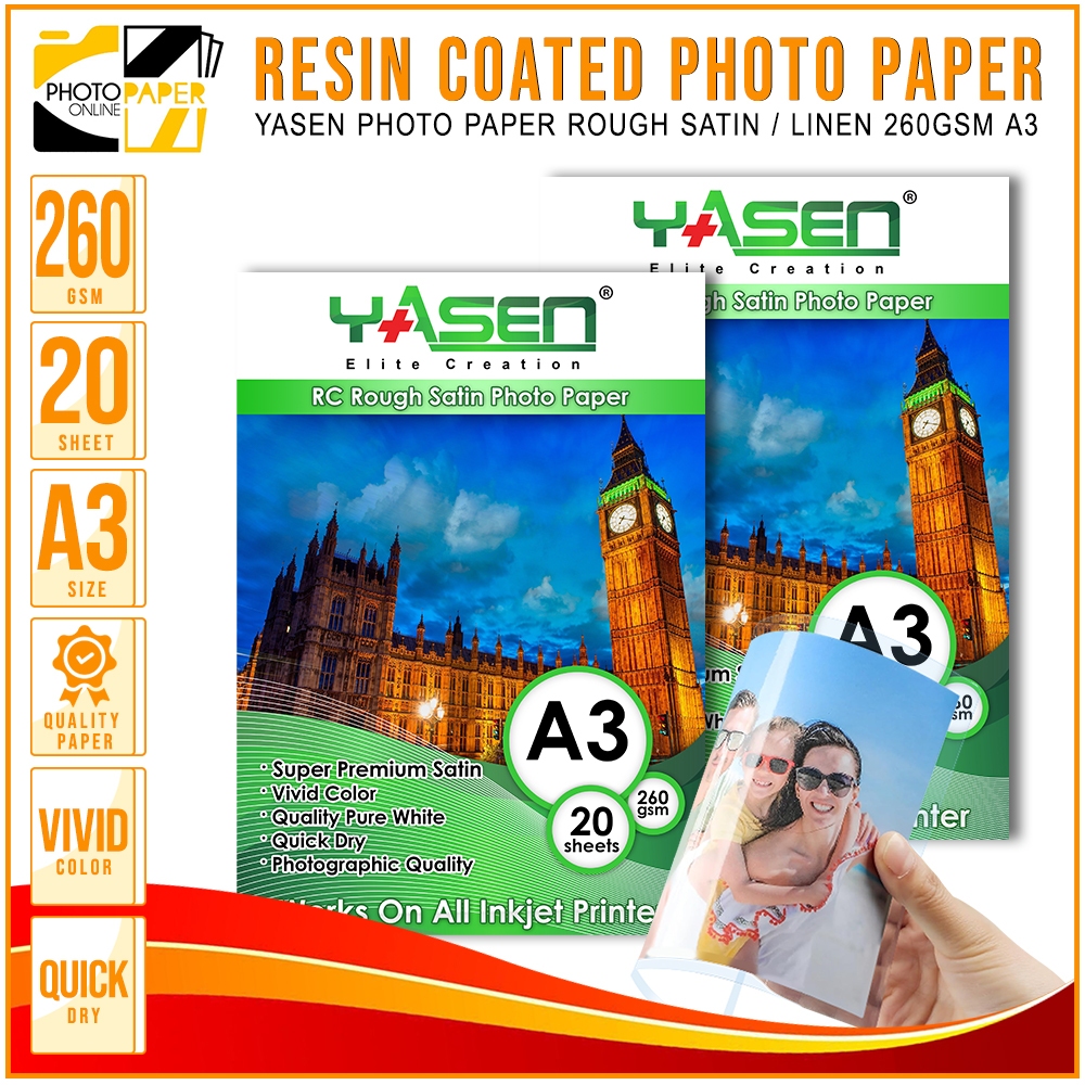 Yasen RC Rough Satin & Linen Photo Paper 260 GSM A3 Size Resin Coated ...