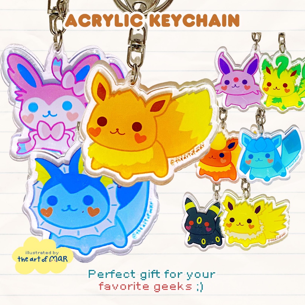 Eeveelution Acrylic Keychain - Eevee, Sylveon, Umbreon, Vaporeon ...