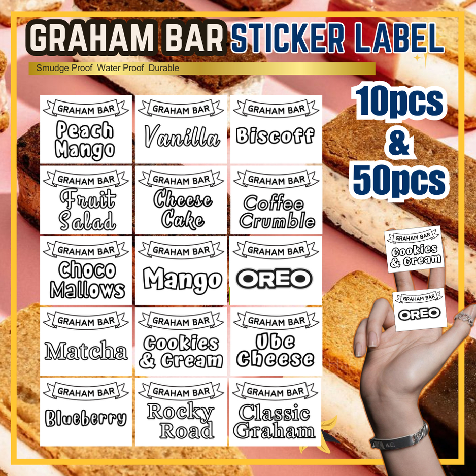 Label Sticker Graham Bar Black & White Print dessert label 40x30mm ...