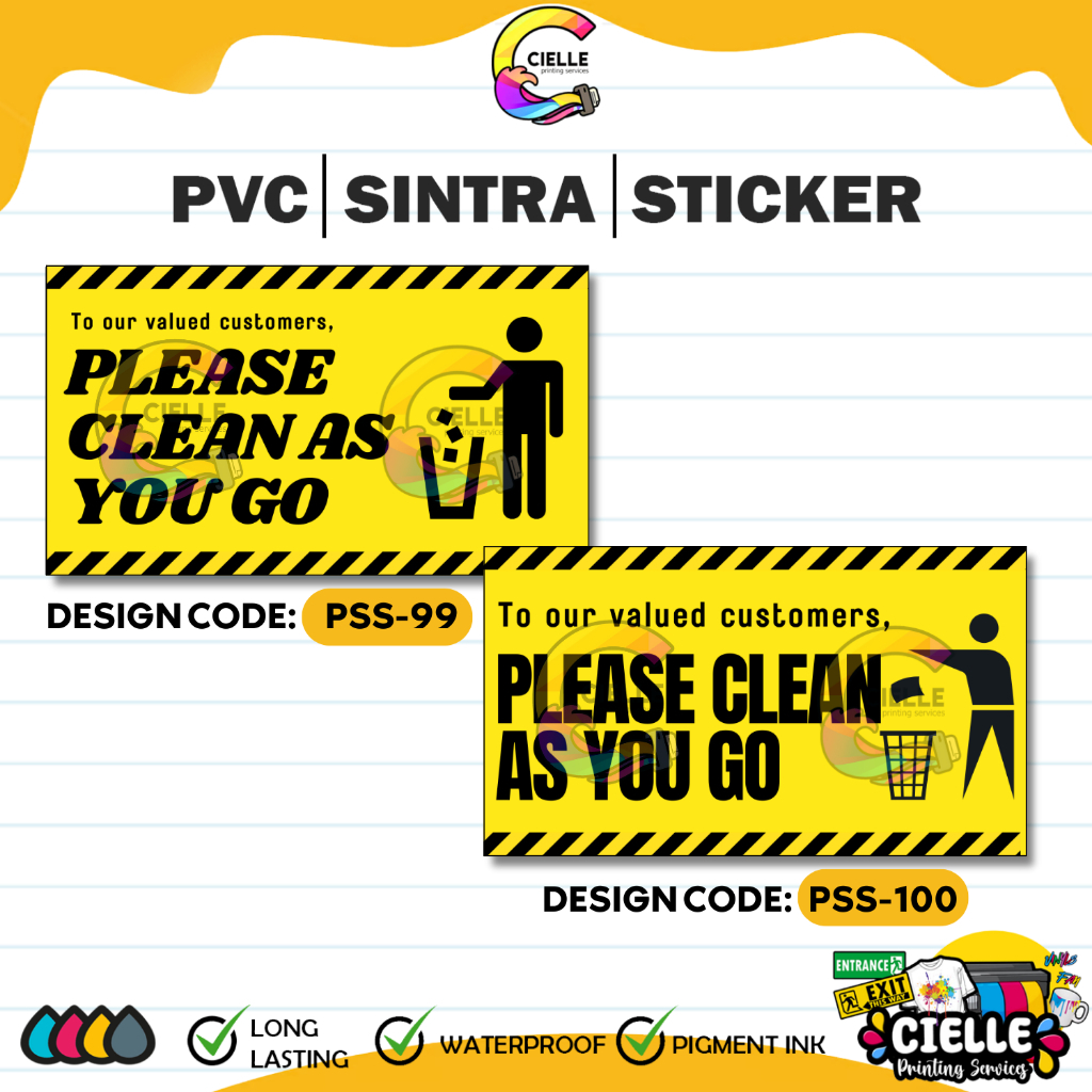 PVC │ SINTRA │ STICKER SIGNAGES (PSS-99&PSS-100) - PLEASE CLEAN AS YOU ...
