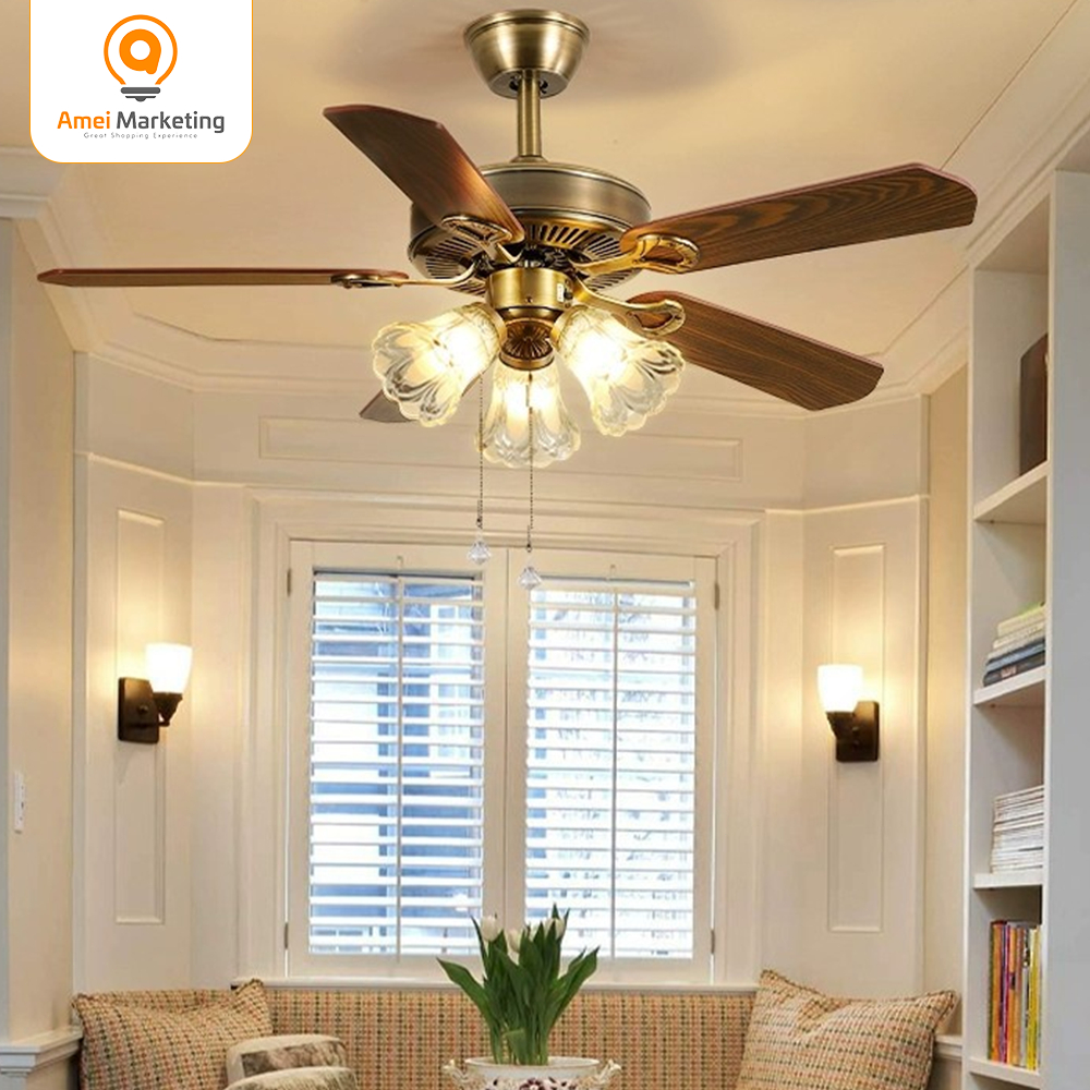 AMEI 42CM American Windhaven Ceiling Fan Modern Retro Gold Chandelier ...