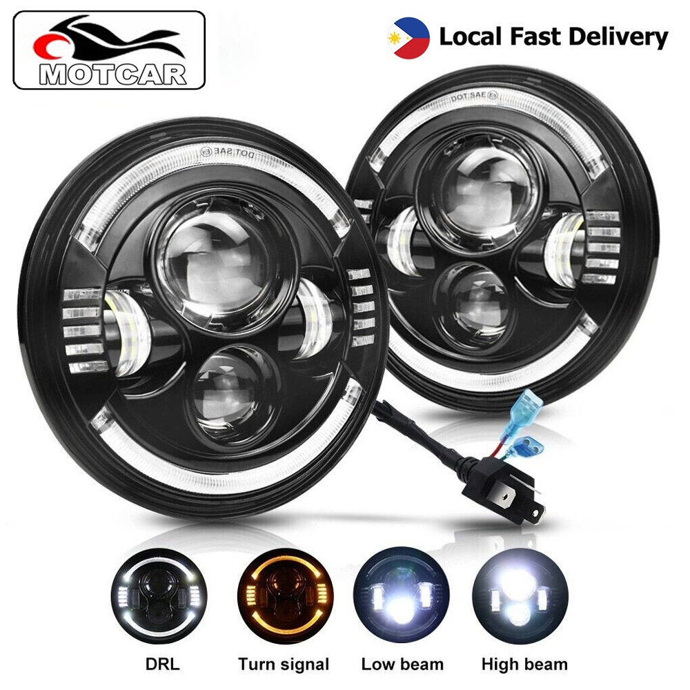 7Inch LED Headlights Angle Eyes Ring Halo DRL Hi/Lo Beam 60W Halo For ...