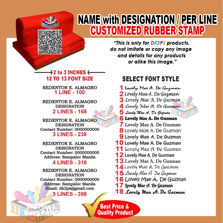 NAME, DESIGNATION per line, Personalized, Customized Rubber Stamp size ...