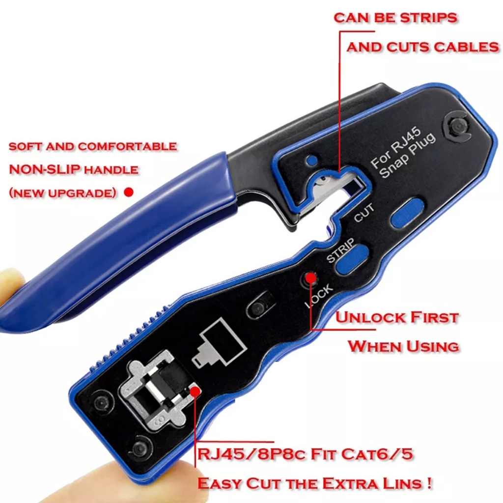 EZ-Type RJ45 Network Crimper - 3-in-1 Crimp/Cut/Strip Lan CAT8/7/6A/6 ...