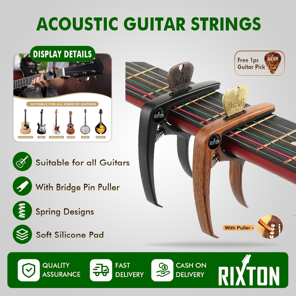 Rixton Guitar Capo with Pick Slot Metal Wood Grain Guitar Capo Easy ...