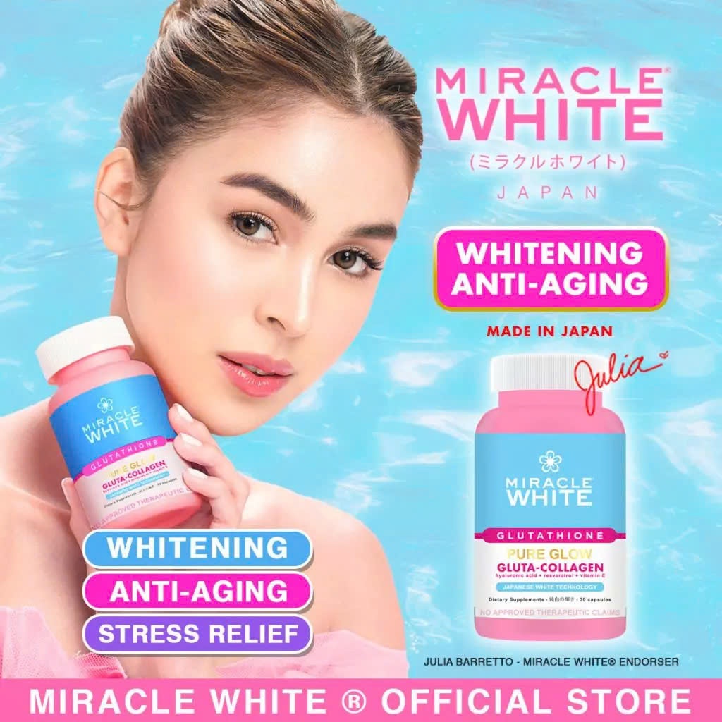 MIRACLE WHITE Pure Glow GLUTA-COLLAGEN Whitening+Anti-Aging Supplements ...