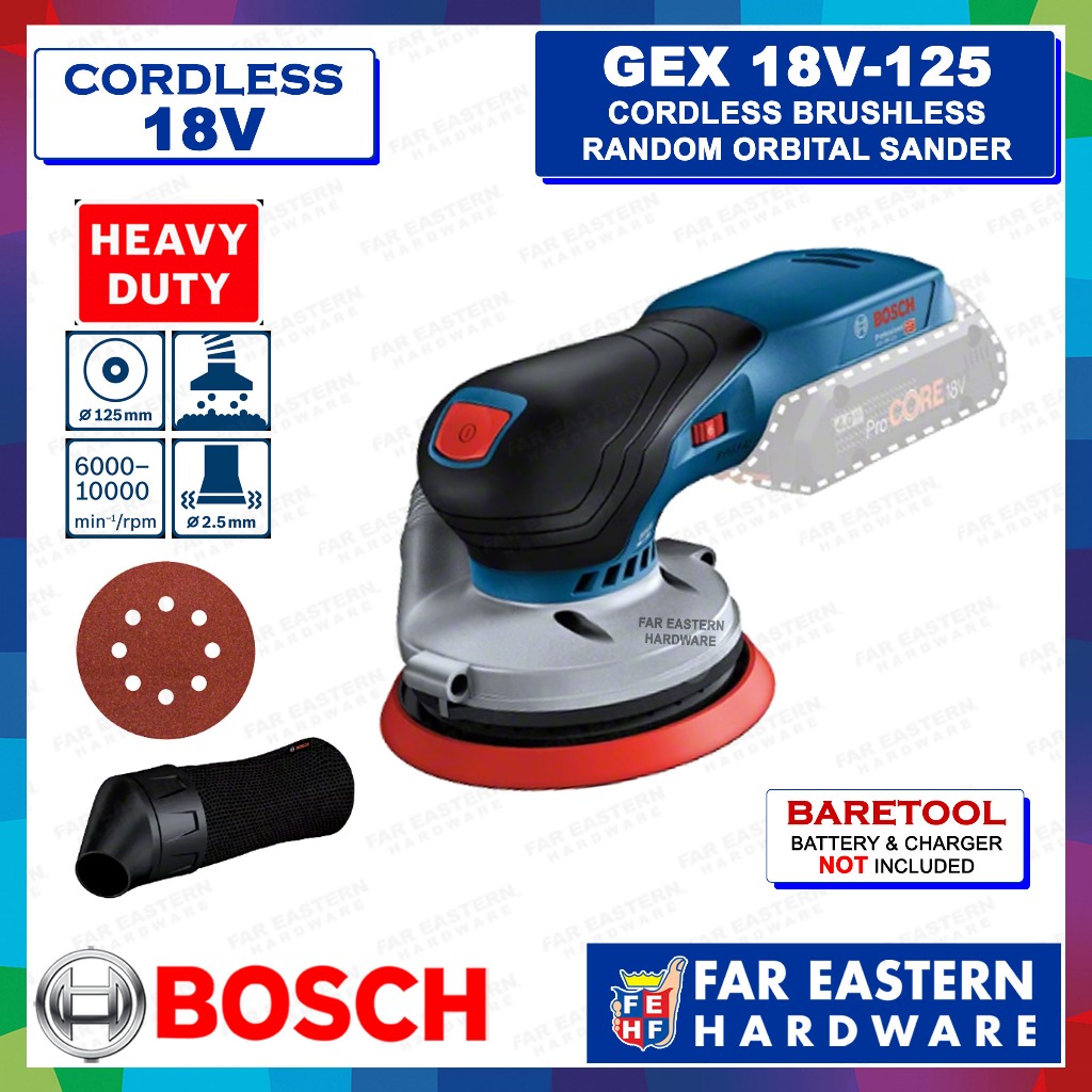 BOSCH GEX 18V-125 Cordless Brushless Random Orbit Orbital Sander 125mm BARETOOL RBPT18 | Shopee ...