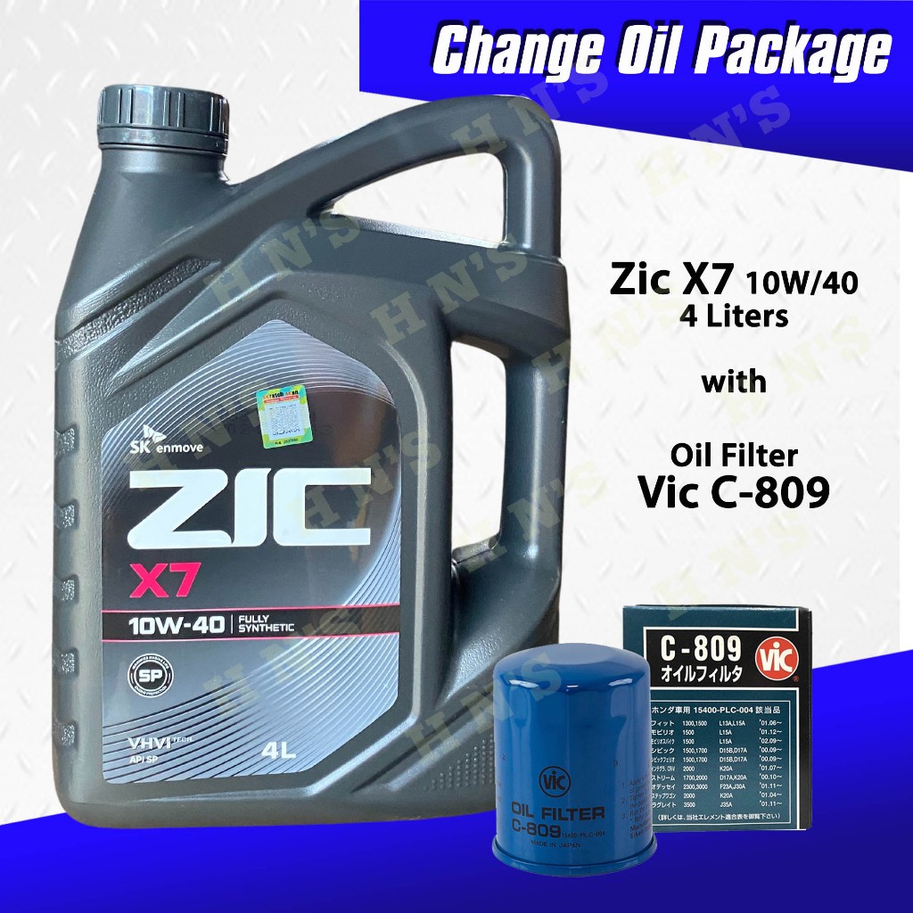 SK ZIC X7 10W-40 Fully Synthetic Motor Oil Change Bundle for Honda ...