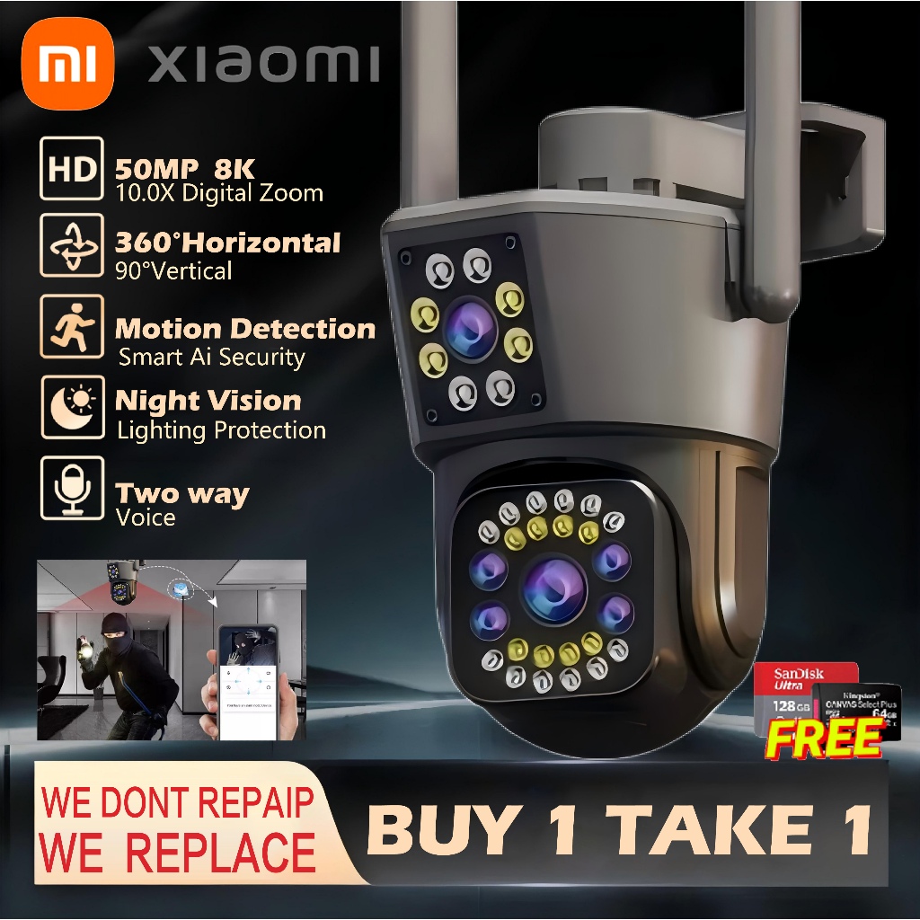 XIAOMI Waterproof Outdoor CCTV Camera Dual Lens 50MP 4G SIM WiFi Full ...