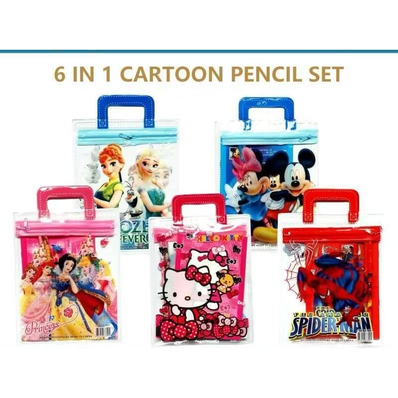 6pcs in 1 cartoon stationery set pencil ruler eraser kids gift school ...