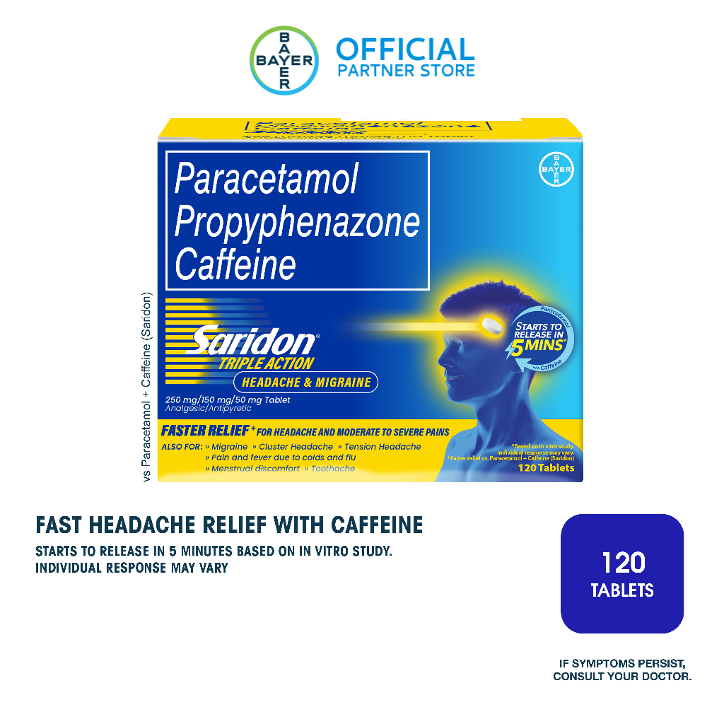 SARIDON Paracetamol Tablet for Fast Headache Relief 120s | Shopee ...