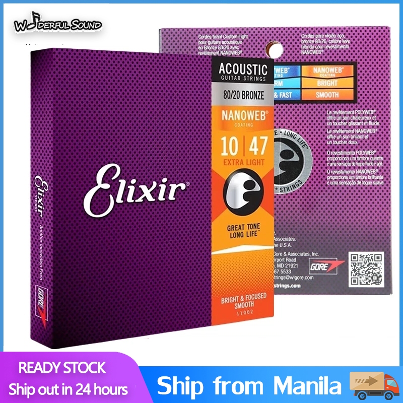 Elixir Acoustic Guitar Strings Phosphor Bronze 10/11/12 Gauges 16002 ...