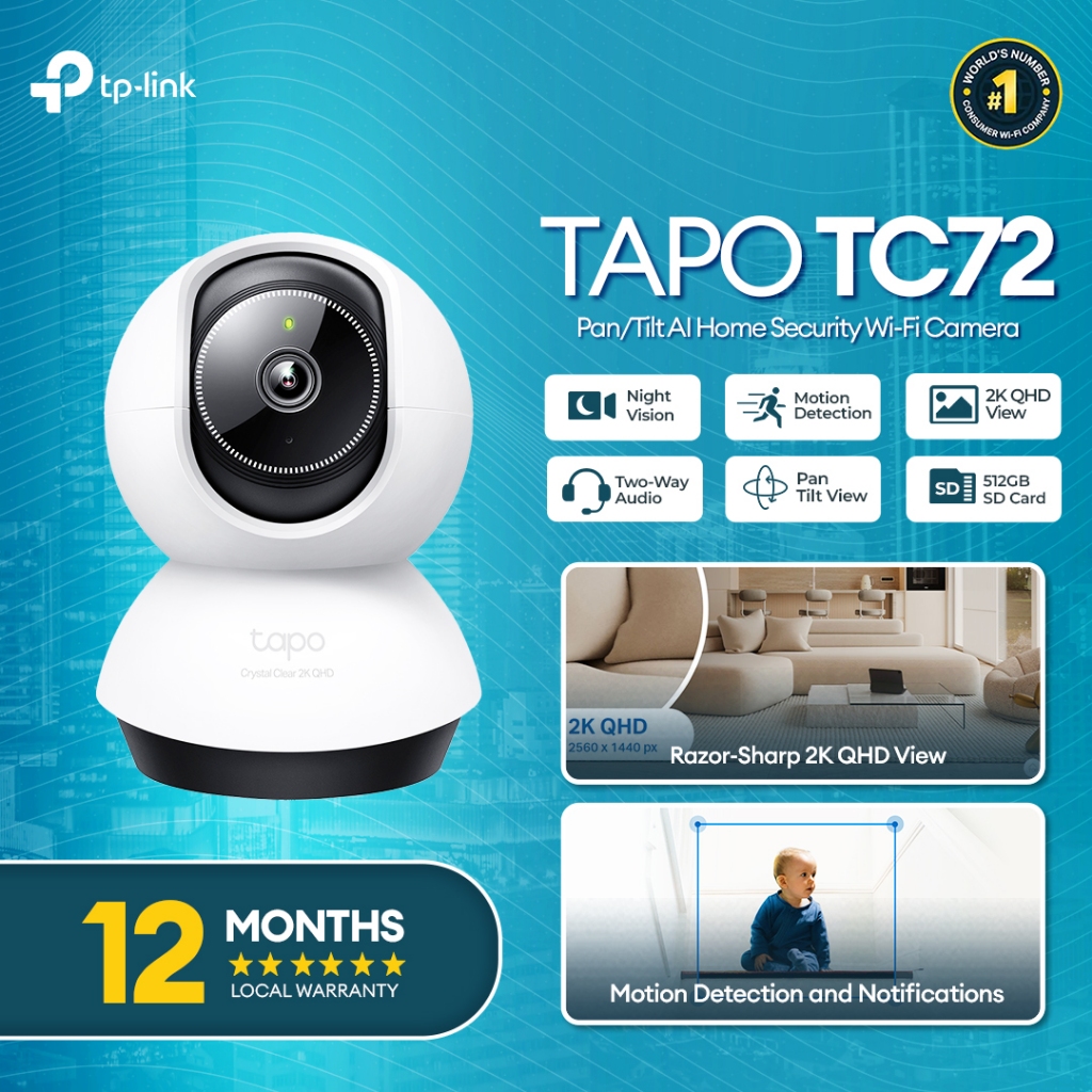 TP-Link Tapo TC72 2K 4MP Pan/Tilt AI Home Security Wi-Fi Indoor CCTV IP ...