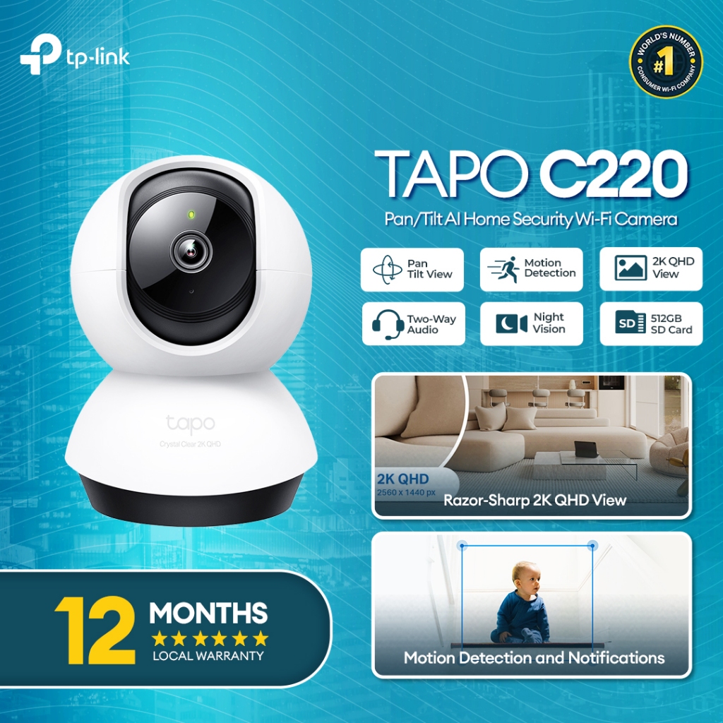 TP-Link Tapo C220 2K 4MP QHD 1440p Pan/Tilt AI Home Wi-Fi Security Camera Home CCTV Night Vision ...