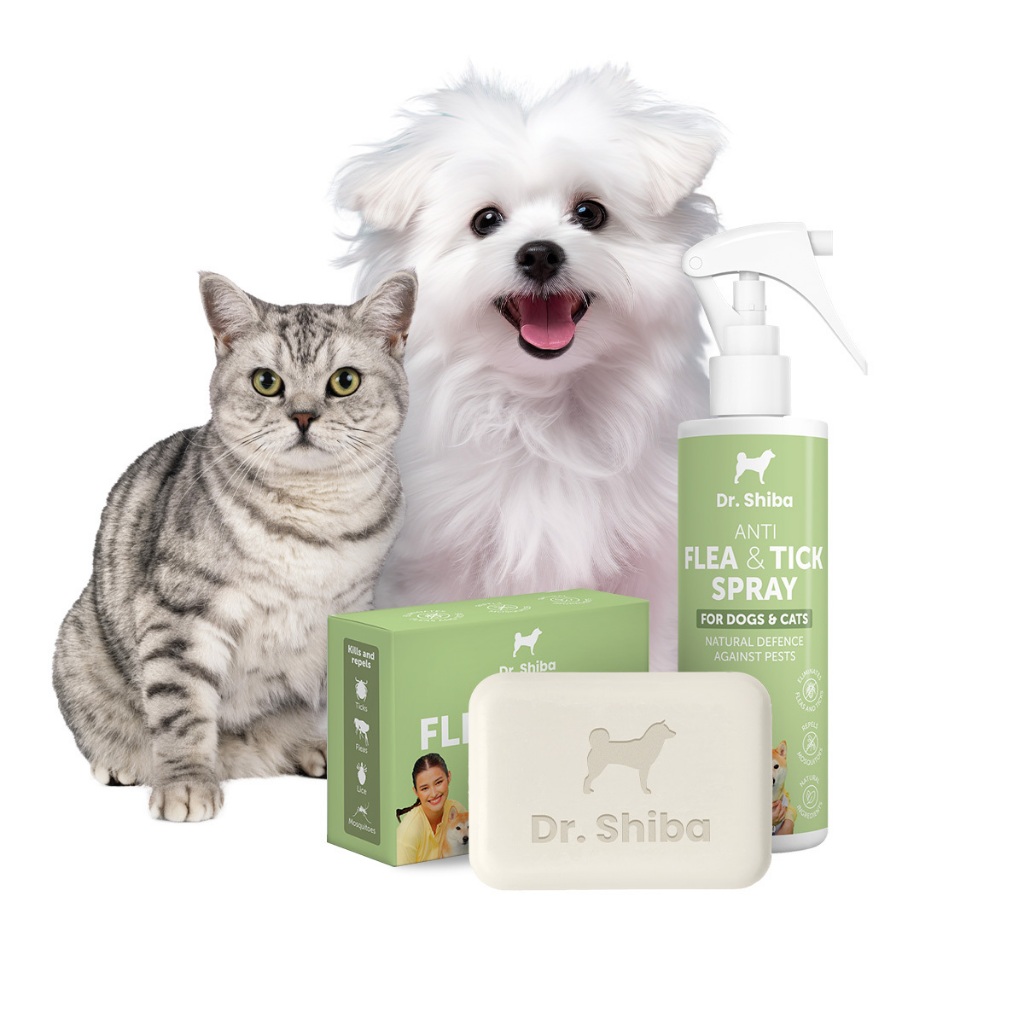 Dr. Shiba Anti Flea & Tick Spray and Soap Bundle for Dogs & Cats | With ...