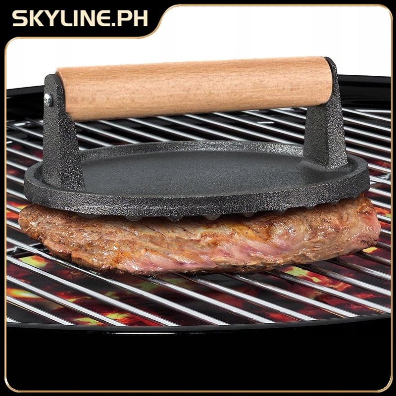 Round Steak Press Plate Cast Iron Meat Press Plate Meat Burger Smasher ...