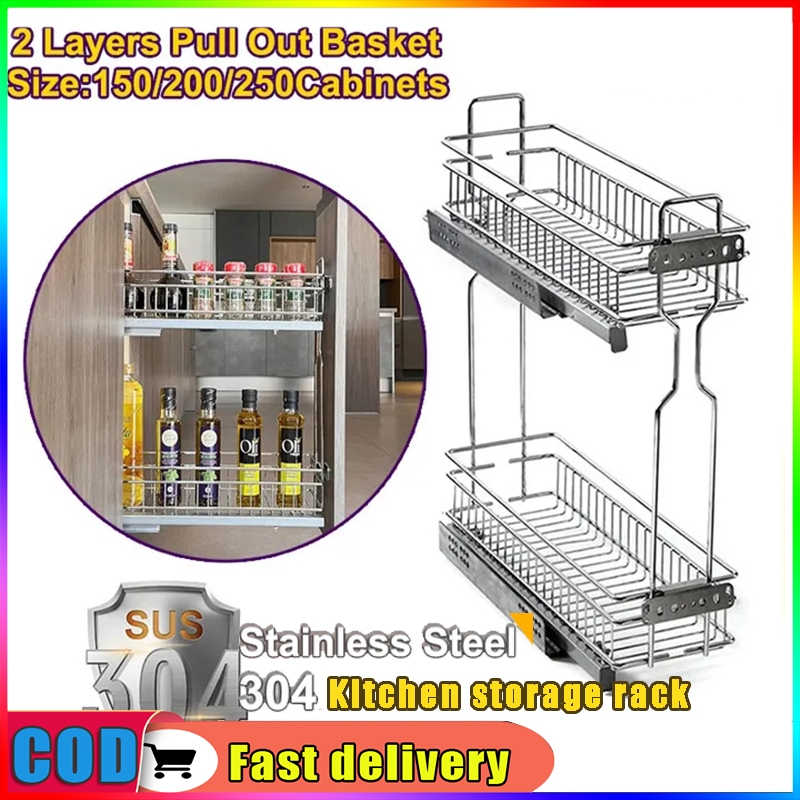2 Layer Condiments Spice Rack Pull Out Rack Tray 304 Stainless Kitchen ...
