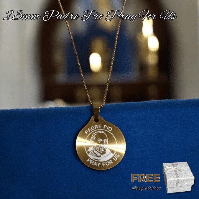 Stainless Steel 23mm Padre Pio Pray For Us Pendant on Dainty Spiga ...
